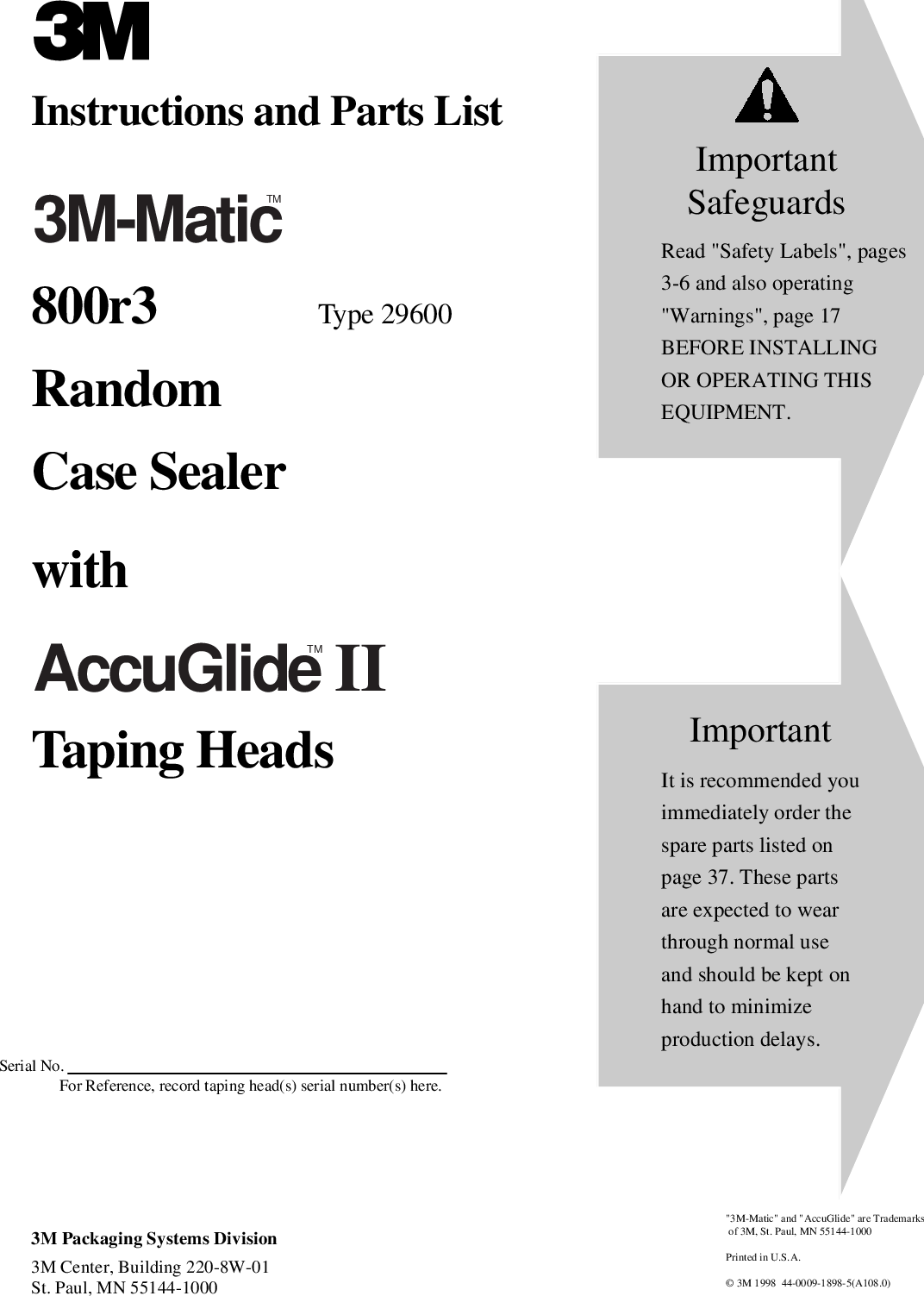 3M 800r3 800r3, Type 29600 User Manual To The F15173e6 006d 44a1 abae ...