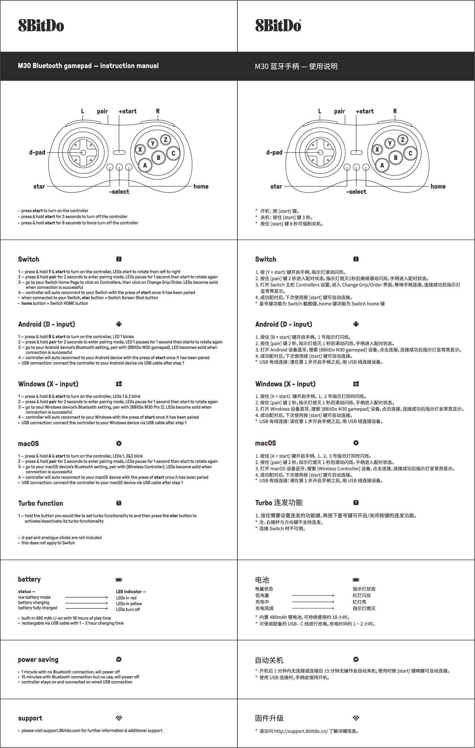 8BITDO TECH M30 8BitDo M30 Bluetooth gamepad User Manual M30