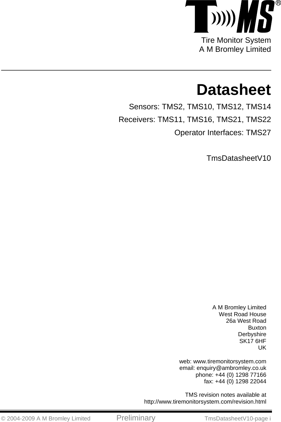 A M Bromley TMS23 TMS23 Tyre Pressure Monitoring Equipment User Manual ...