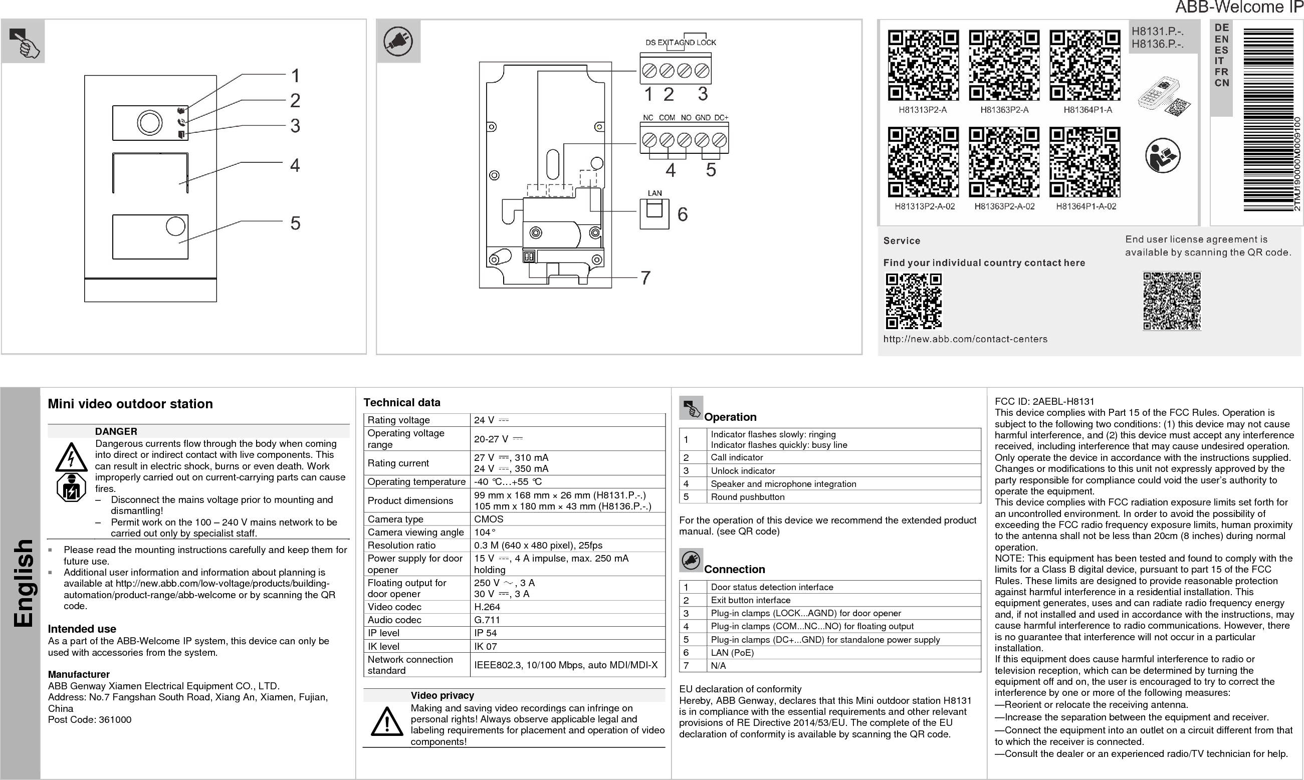 ABB Xiamen Smart Technology H8131 Mini video outdoor station User Manual