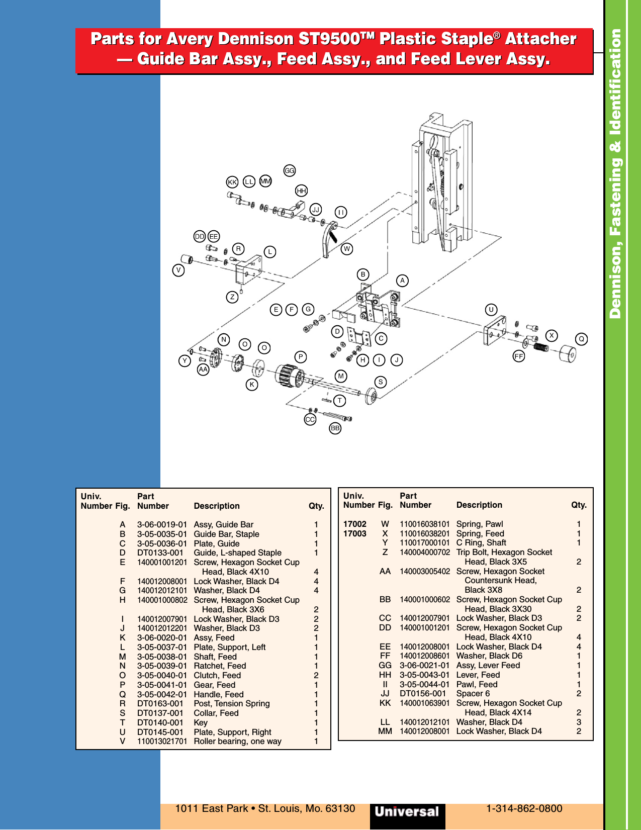 St9500whole DENNISON ST 9500 Parts List