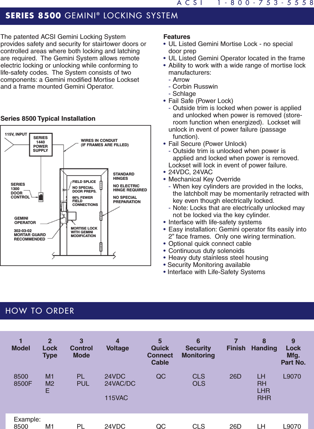 ACSI Gemini Locking Systems Catalog Series 8500 System