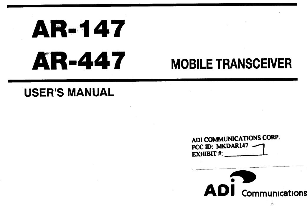 ADI Communications AR147 MOBILE TRANSCEIVER User Manual USERS MANUAL