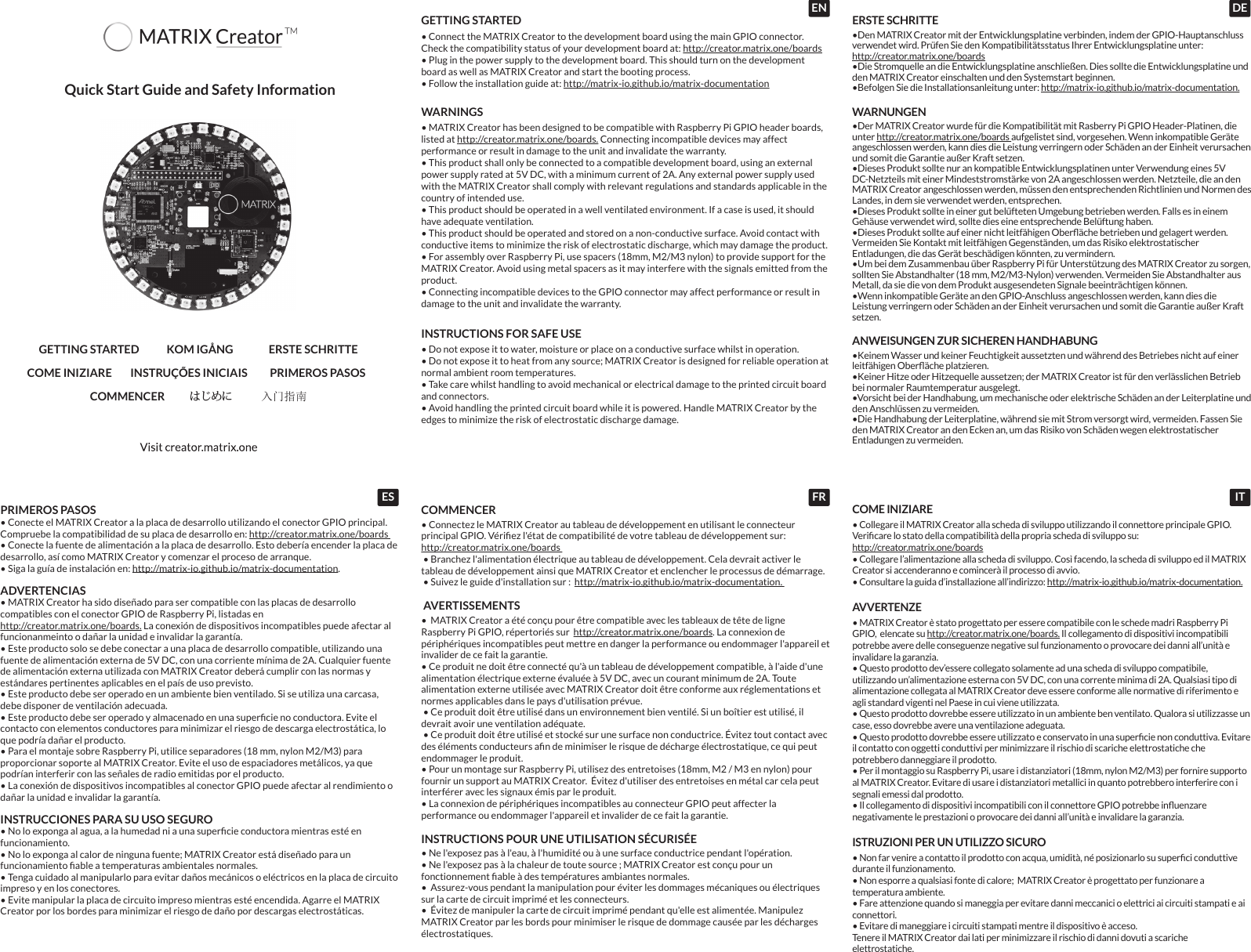 ADMOBILIZE MTXC1 MATRIX Creator User Manual QSG Text Final Final Final