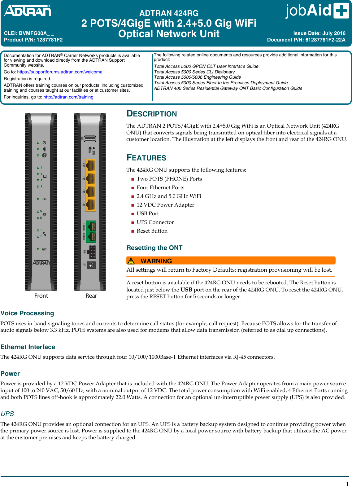 ADTRAN 424RG50X Wireless Mini PCI User Manual