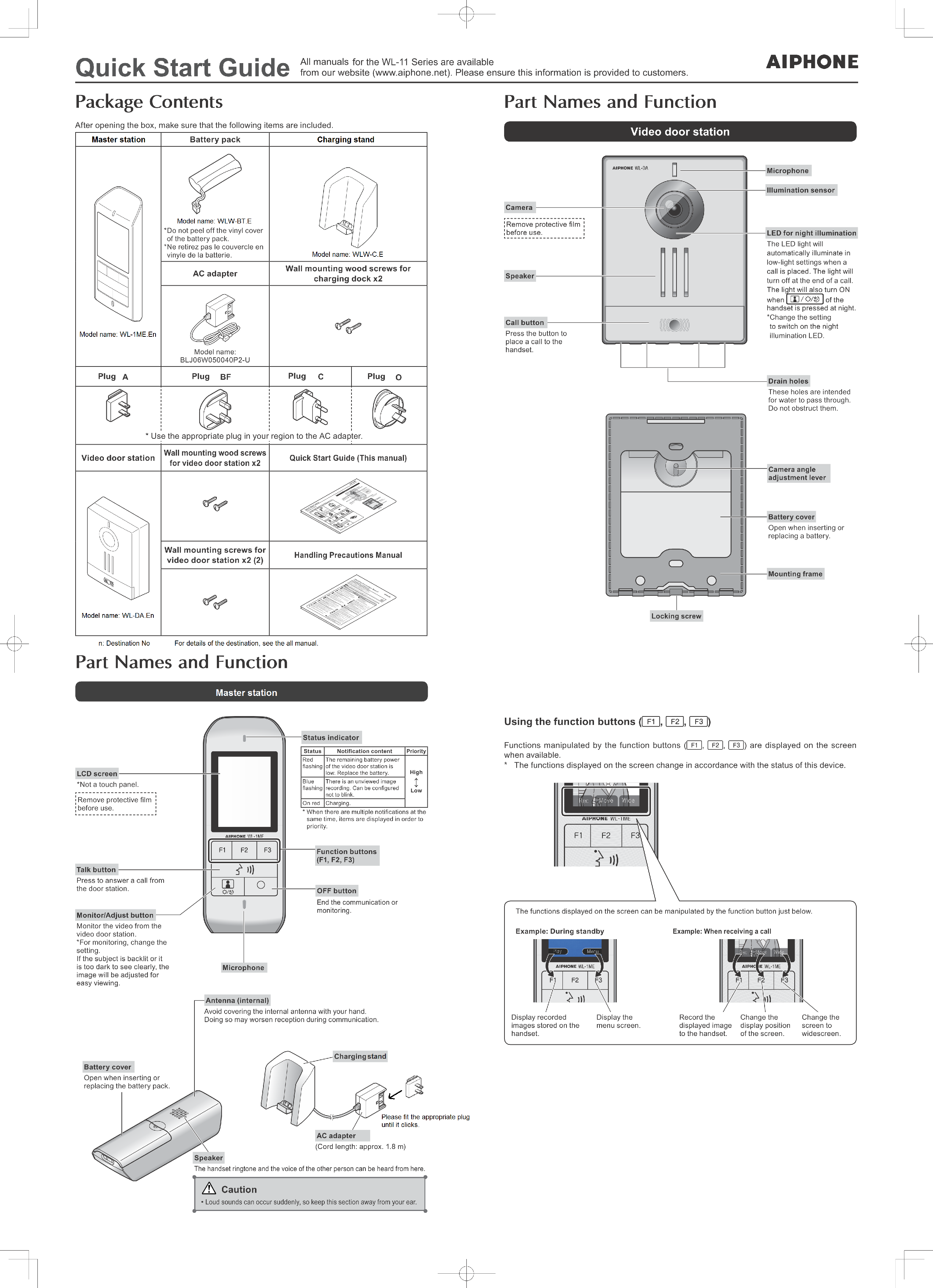 AIPHONE WL1MEE1 Wireless Video Intercom-Master Station User Manual ...