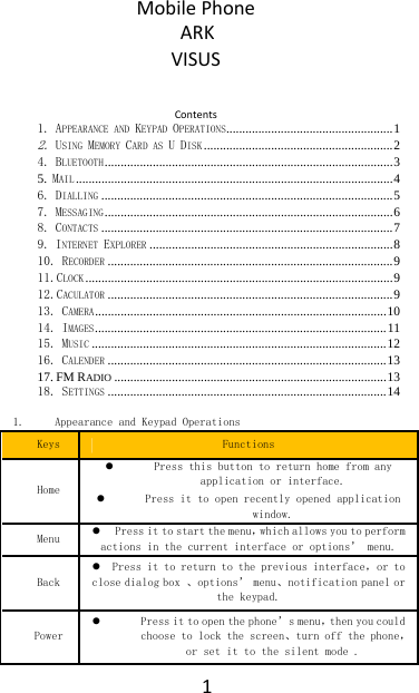 ALTECZA VISUS Mobile Phone User Manual VISUS