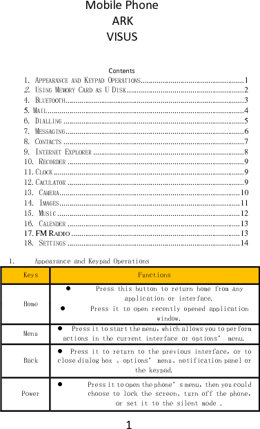 ALTECZA VISUS Mobile Phone User Manual VISUS