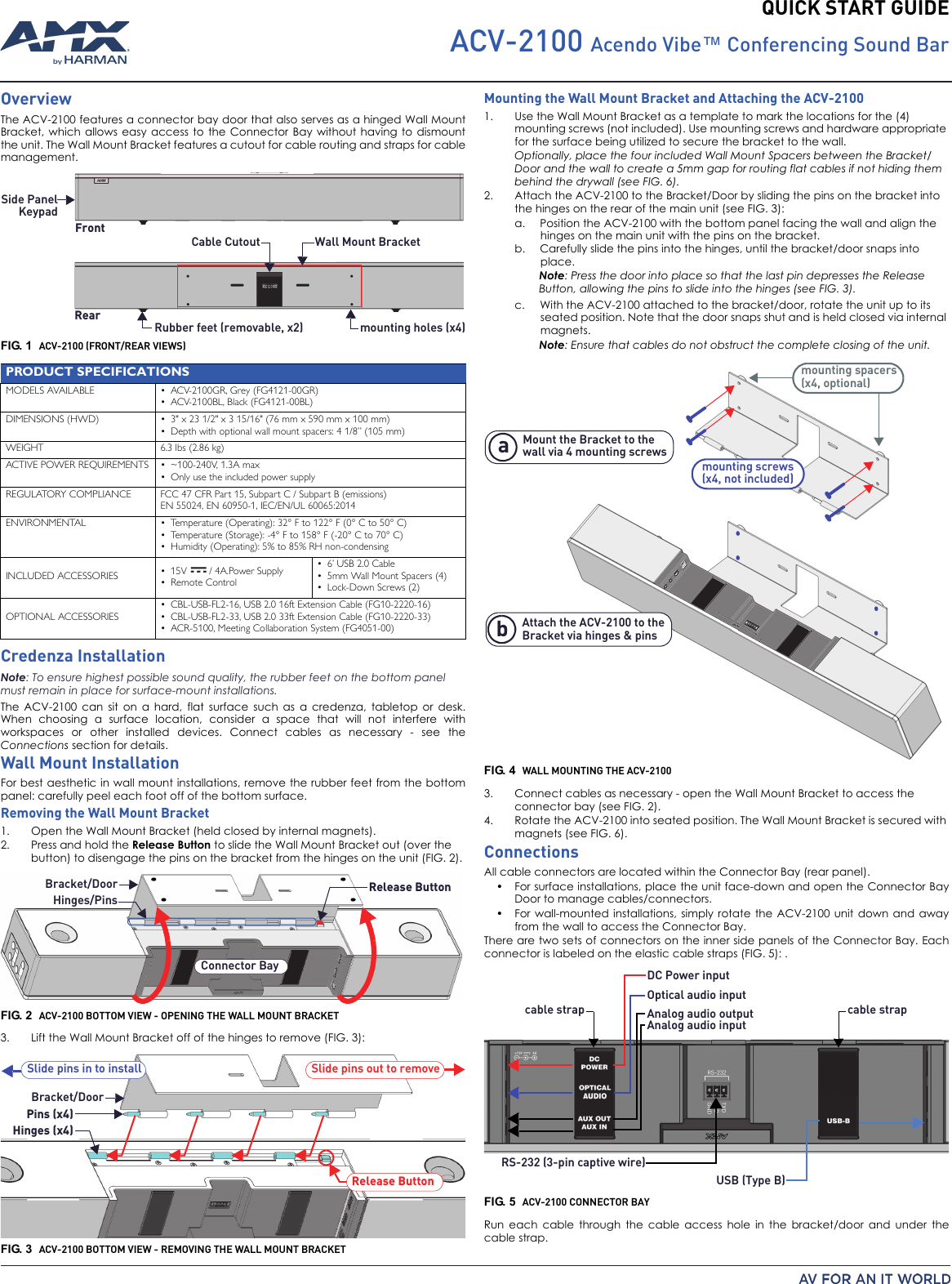 AMX ACVREM100 Remote Control User Manual ACV 2100 QSG REV A10