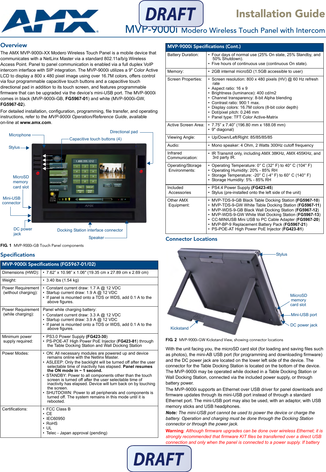 AMX MVP9 WiFi Touch Panel User Manual 93 5967 01 MVP 9000i ...