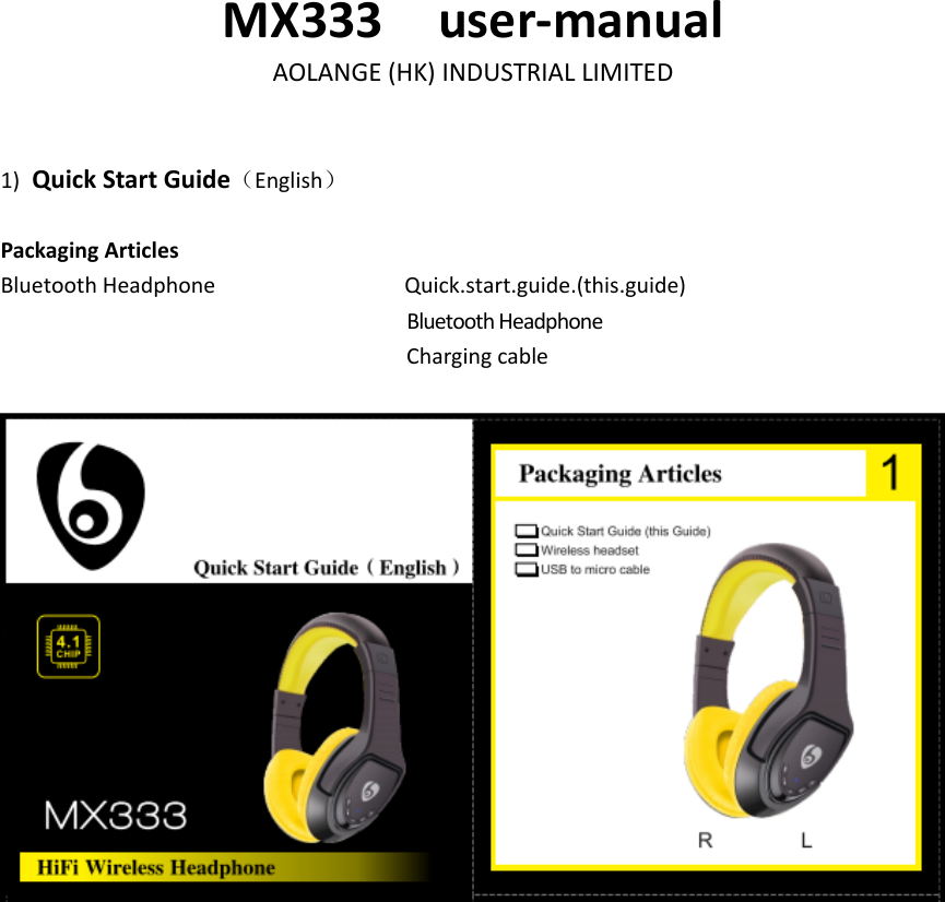 AOLANGE MX333 Bluetooth Headphone User Manual MX333