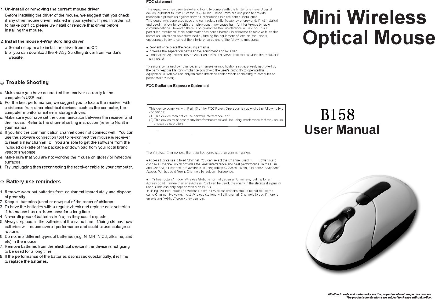ARESON Technology CB0001 Wireless Mouse Discussion and FAQ manual 1
