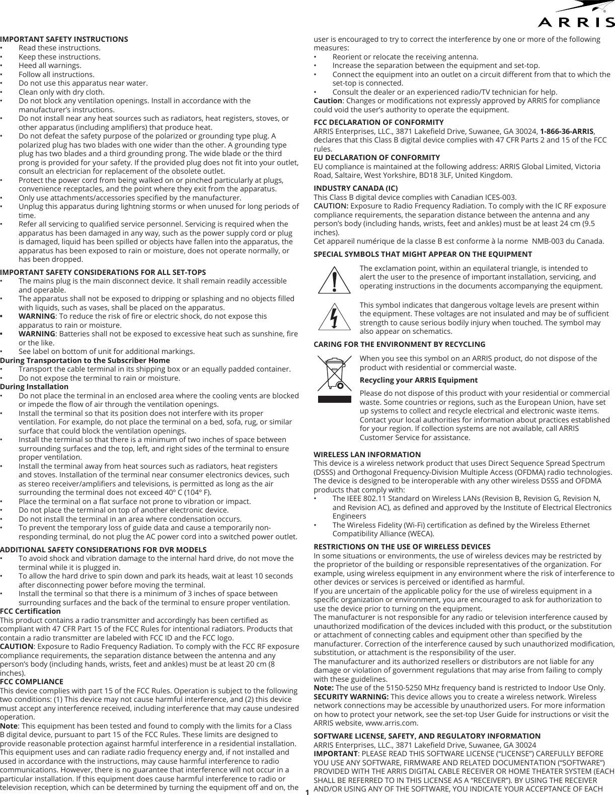 ARRIS Group DCX860 Set-top Box User Manual Users Manual