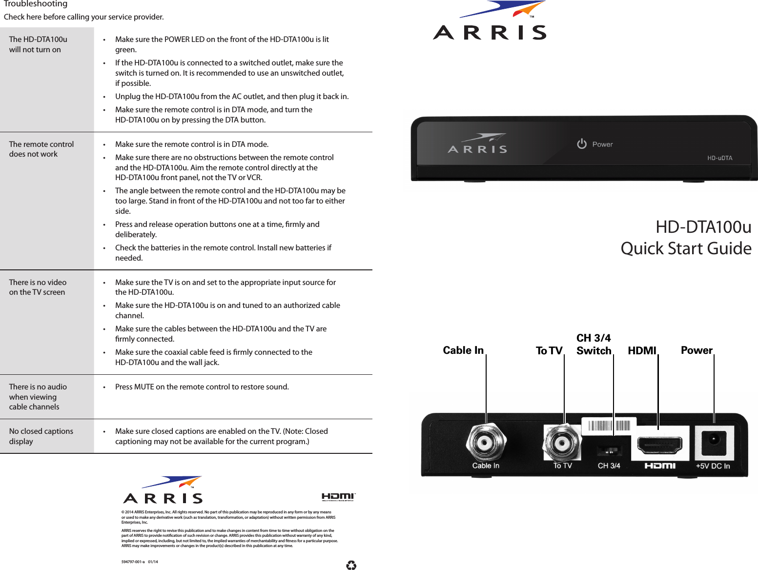 ARRIS Group HDUDTAP2 Universal Digital Transport Adapter User Manual HD ...