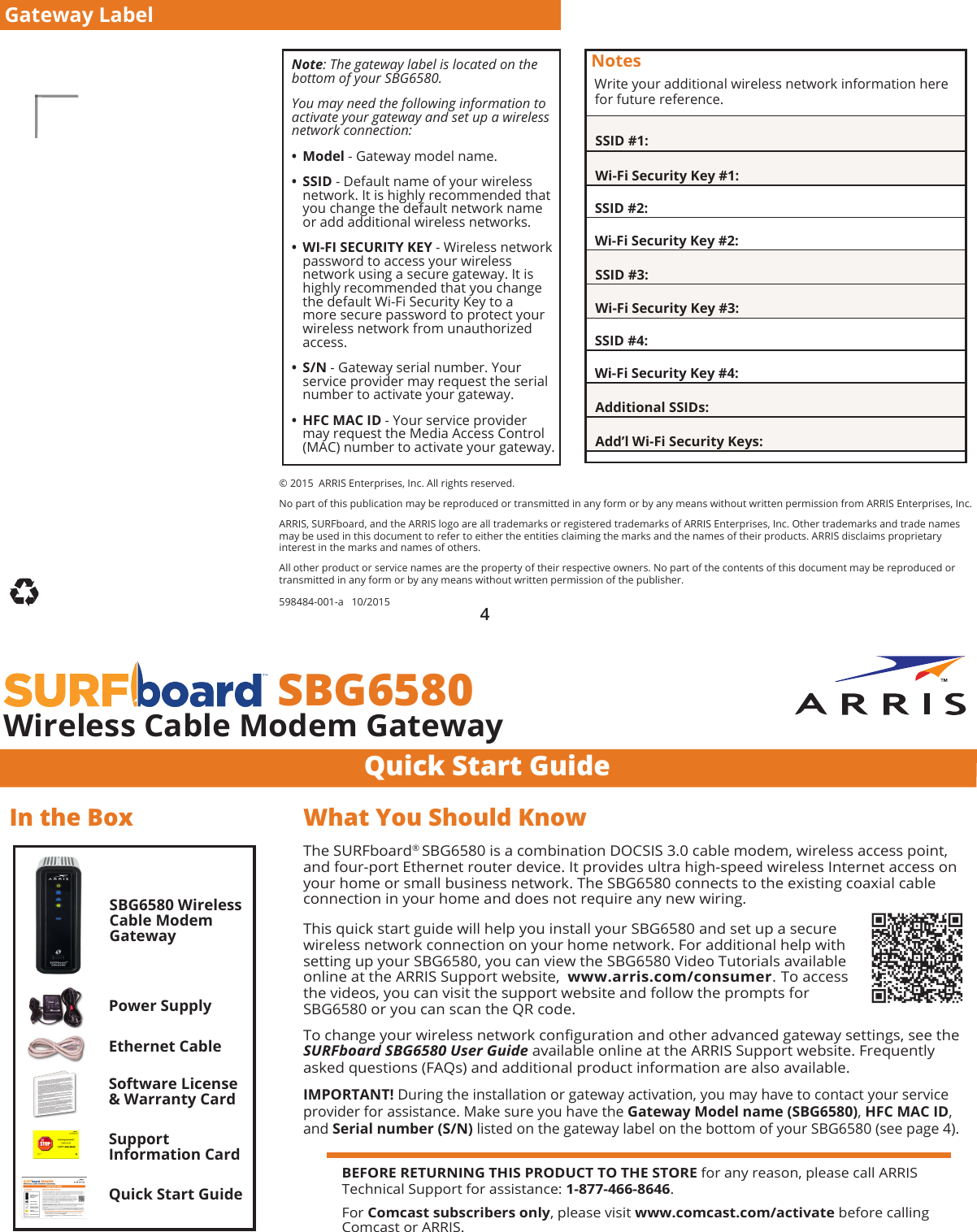 ARRIS Group SBG6580-2 Wireless Cable Modem Gateways User Manual