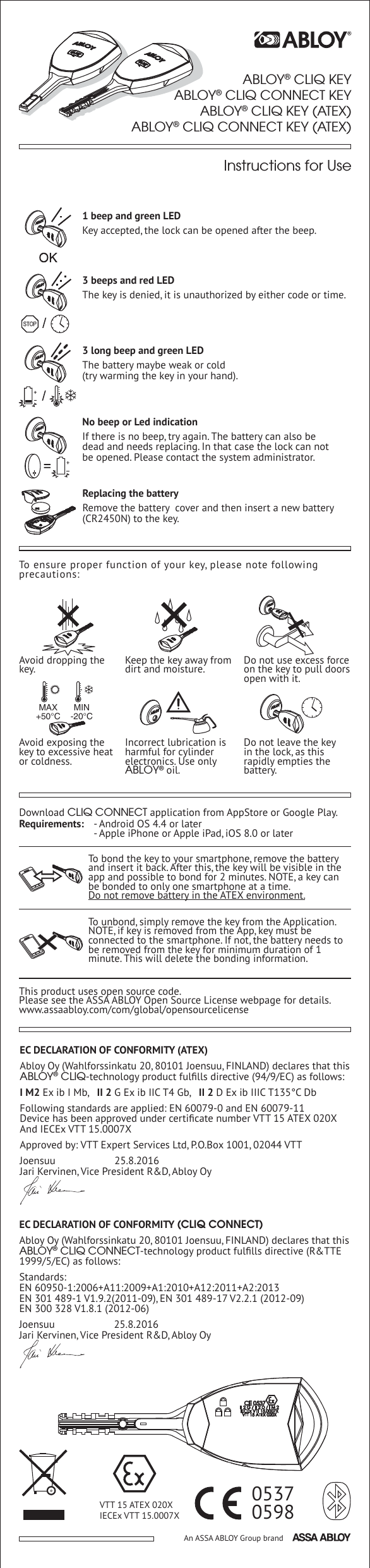 Abloy CONNECT Electromechanical key with bluetooth interface User Manual IQ 42 ai