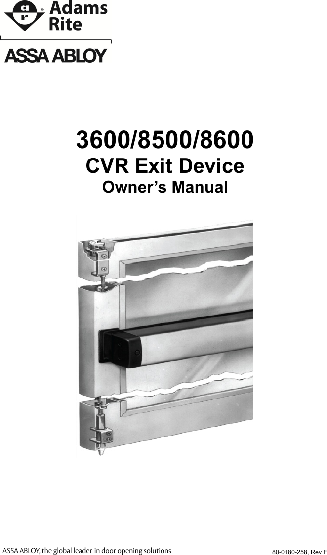 Adams Rite 80 0180 258_F 3600/8500/8600 CVR Exit Device Owner's Manual ...