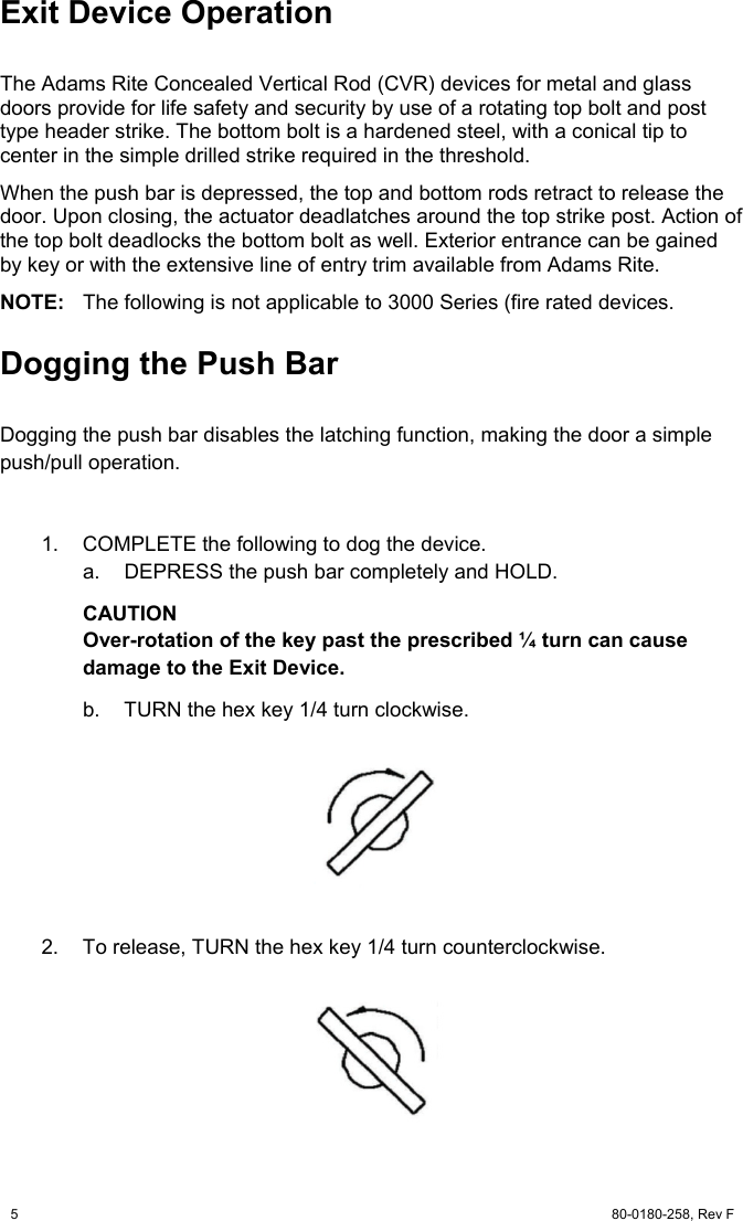 Adams Rite 80 0180 258_F 3600/8500/8600 CVR Exit Device Owner's Manual ...