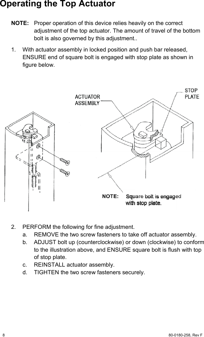 Adams Rite 80 0180 258_F 3600/8500/8600 CVR Exit Device Owner's Manual ...