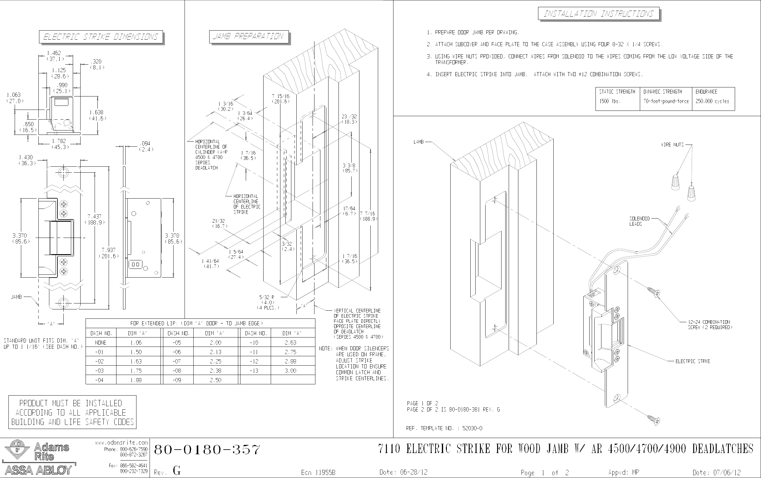 Adams Rite 7110 Electric Strike For Wood Jamb W/4500/4700/4900 ...