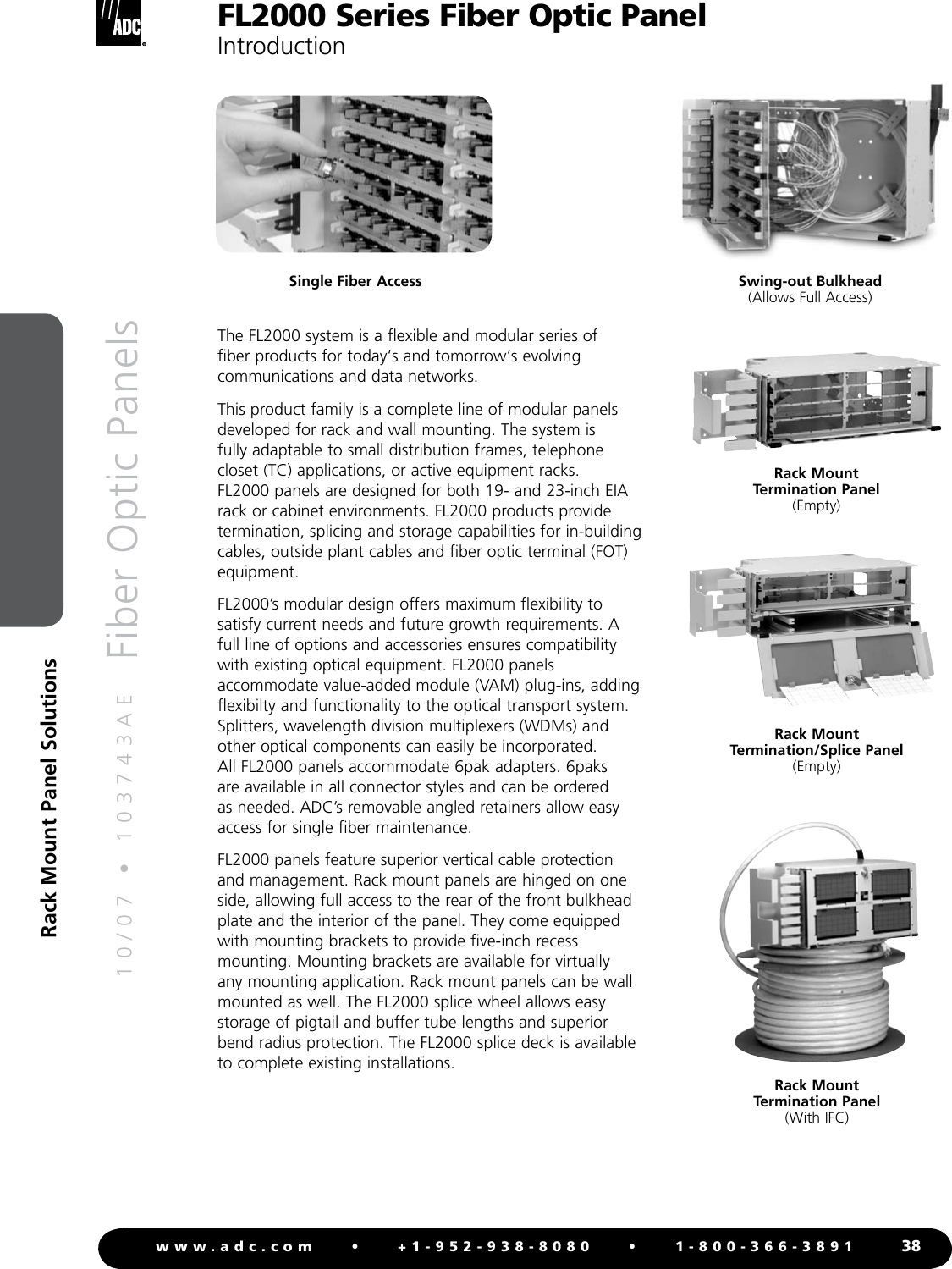 Adc Fiber Optic Panel Fl2000 Series Users Manual Panels (FOP)