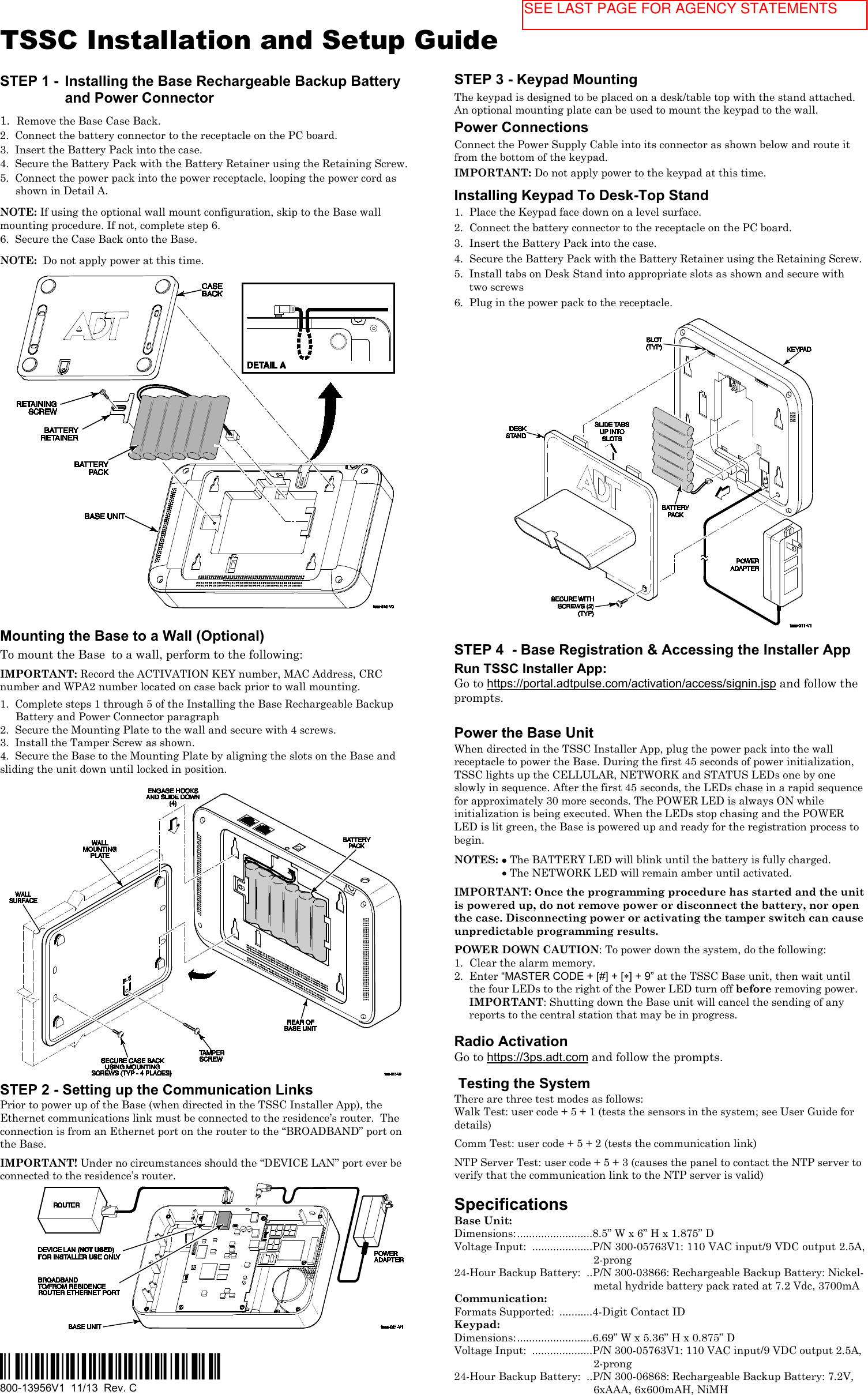 Ademco 8DLTSSCBASE1 TSSC User Manual Base Install Instructions