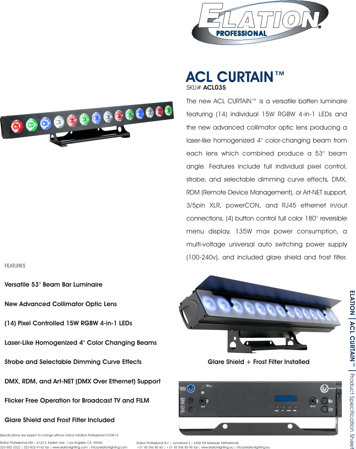 Elation ACL Curtain Specification Sheet