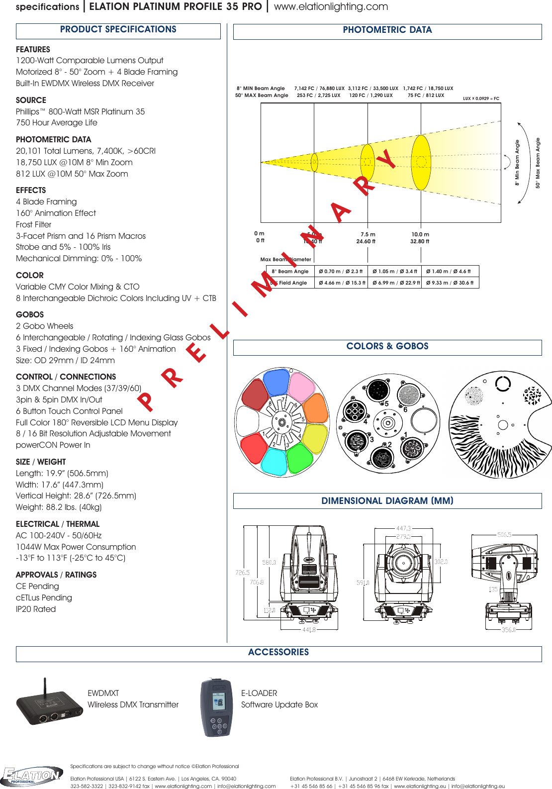 Platinum Profile 35 Pro Preliminary Specification Sheet