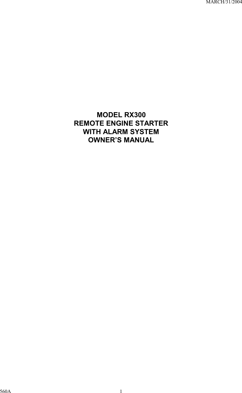 Advance Security R48 Car Alarm Receiver User Manual RST560AOP