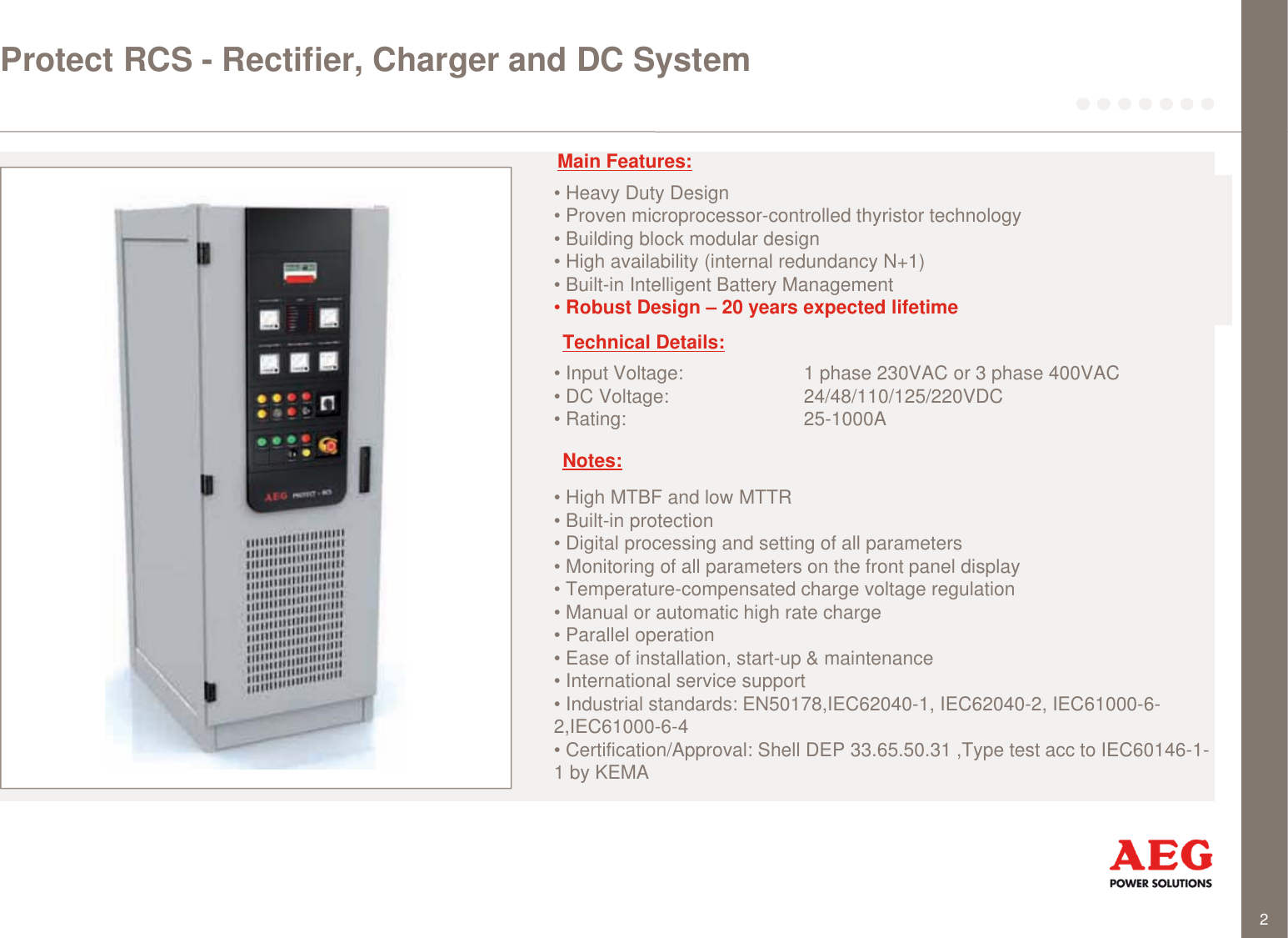 Aeg Protect Rcs Rectifier Charger And Dc System Profitec Sn 1 Users Manual