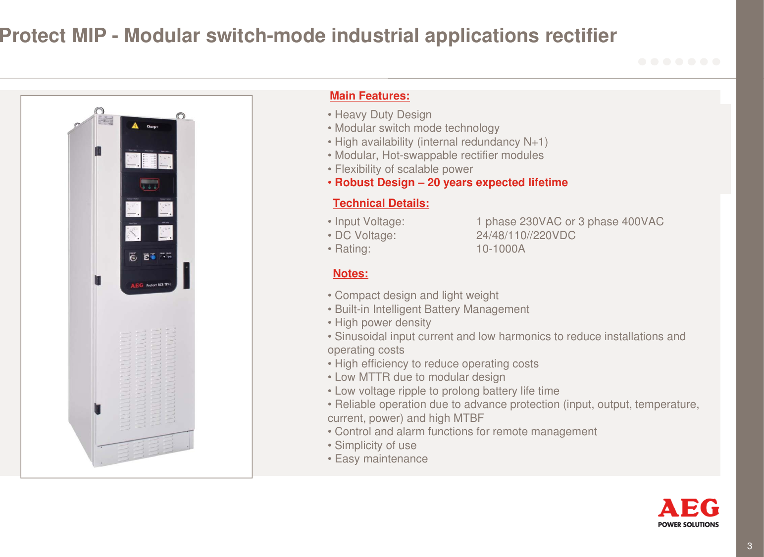 Aeg Protect Rcs Rectifier Charger And Dc System Profitec Sn 1 Users Manual