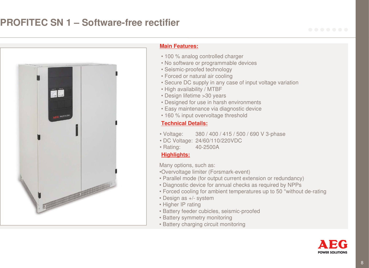 Aeg Protect Rcs Rectifier Charger And Dc System Profitec Sn 1 Users Manual
