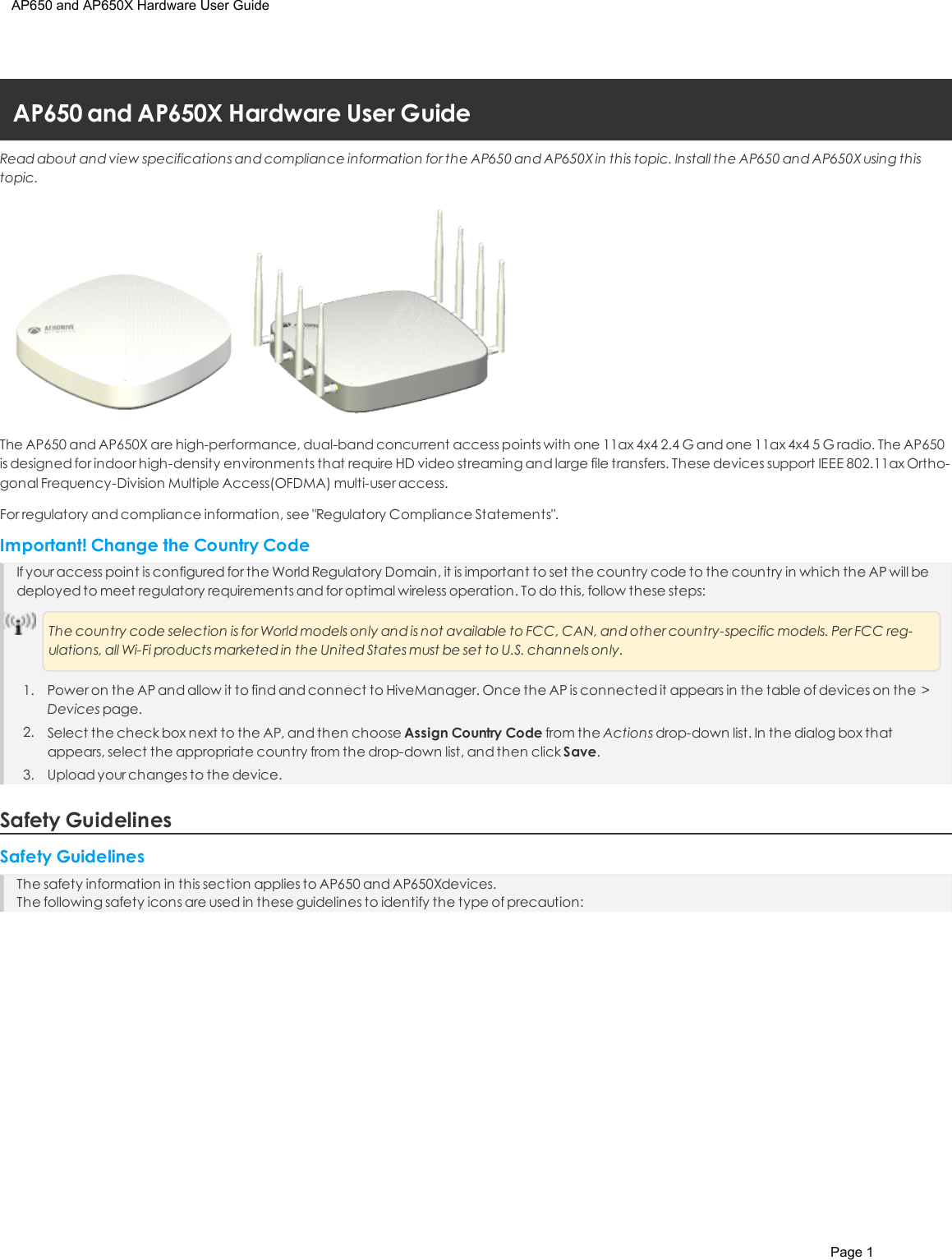 Aerohive Networks AP650X Wireless Access Point User Manual AP650X V1 1