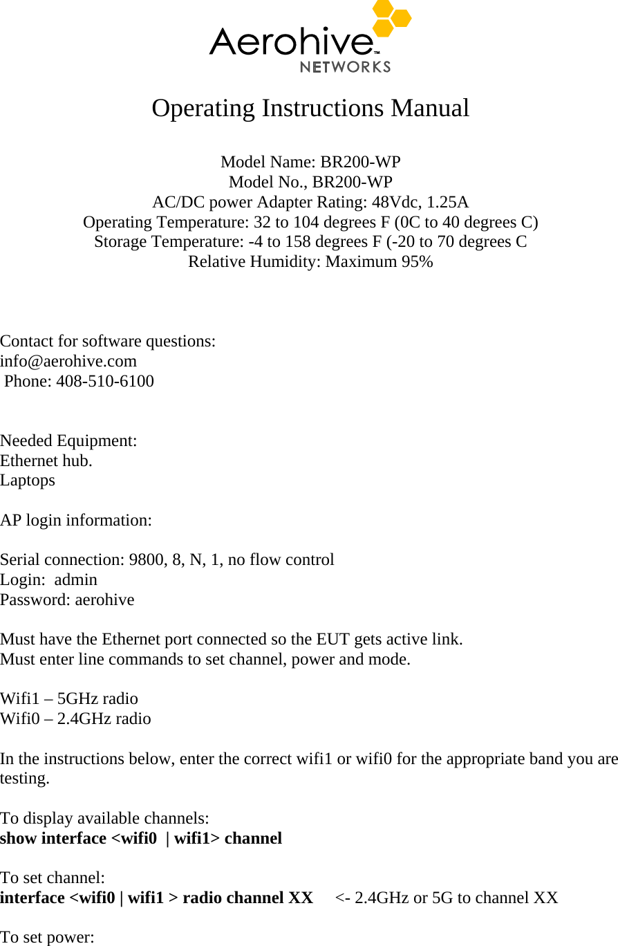 Aerohive Networks BR200-WP AP Router User Manual BR200 WP