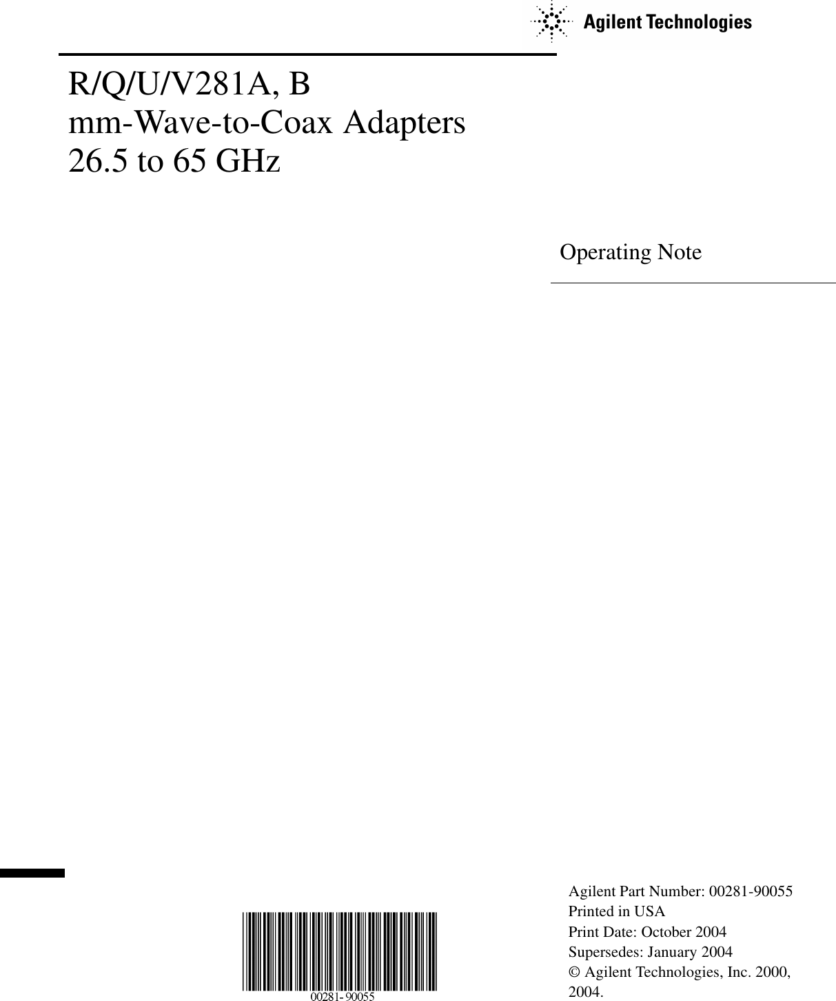 Agilent Technologies Network Card 00281 90055 Users Manual Rquv281