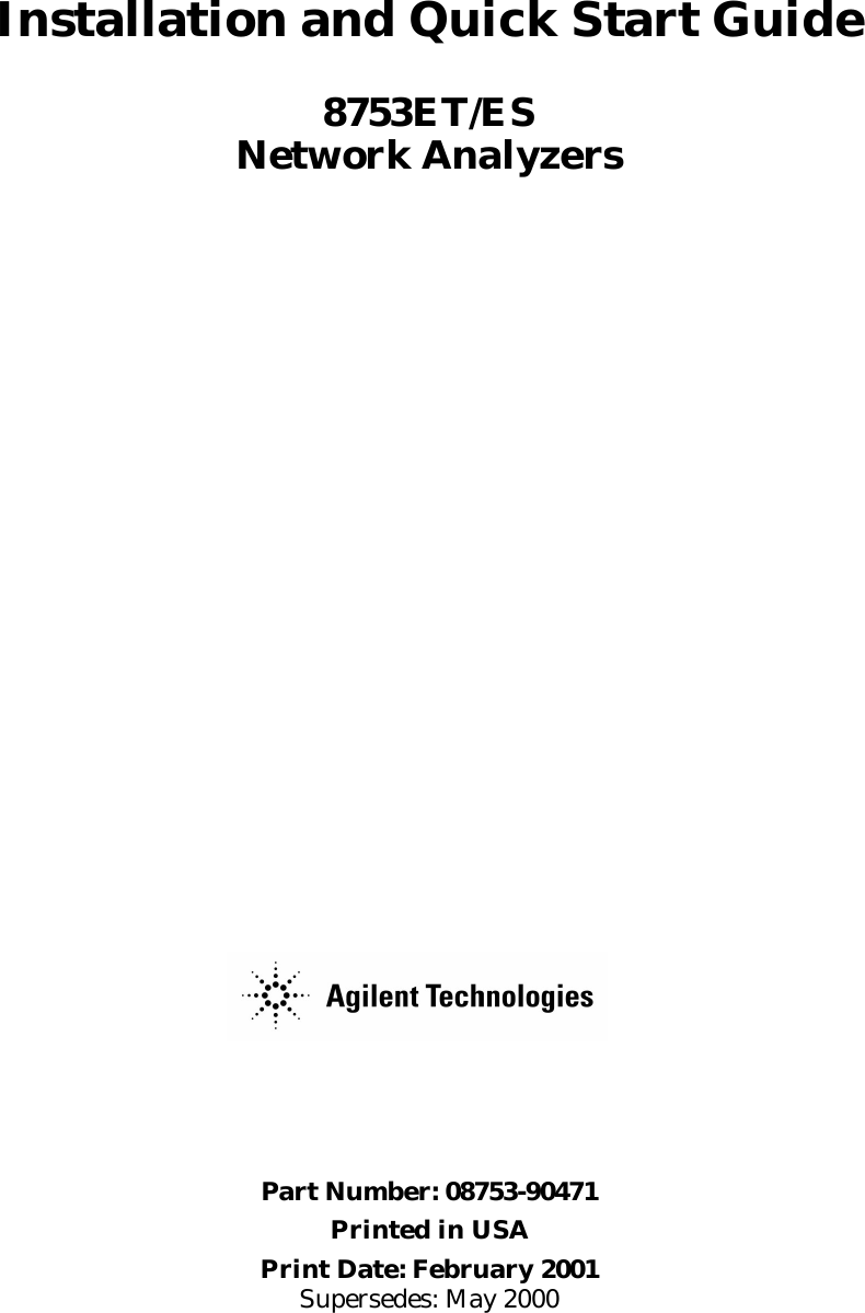 Agilent Technologies Tv Converter Box Es Users Manual 8753ET/ES Installation And Quick Start Guide
