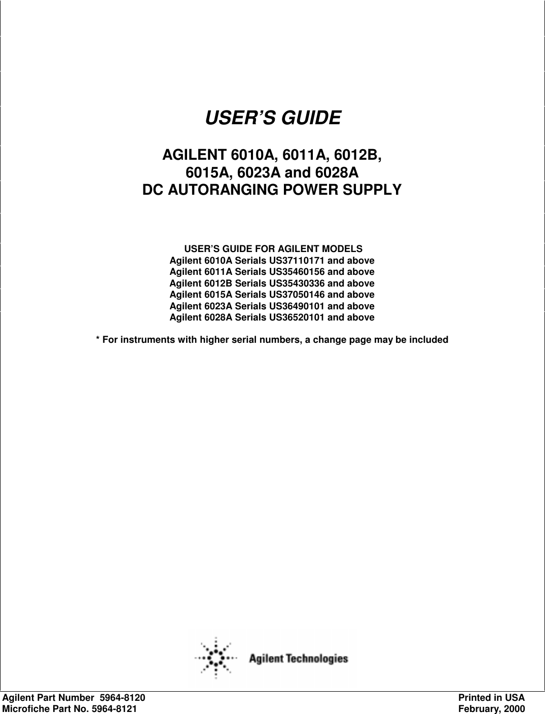 Agilent Technologies Welding System 6010A Users Manual 6010OPER