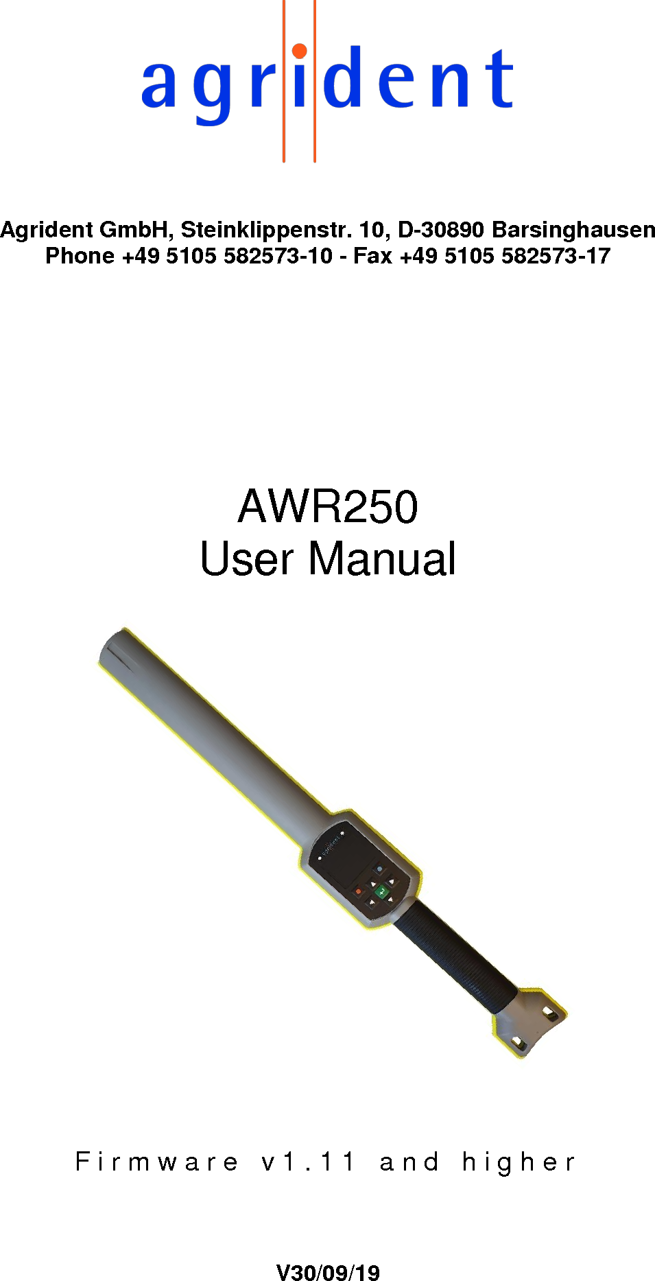 Agrident AWR250 RFID Reader User Manual