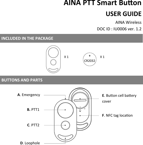 Aina Wireless Finland ASB1 AINA PTT Smart Button User Manual