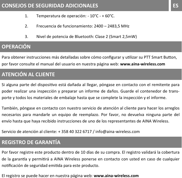 Aina Wireless Finland ASB1 AINA PTT Smart Button User Manual