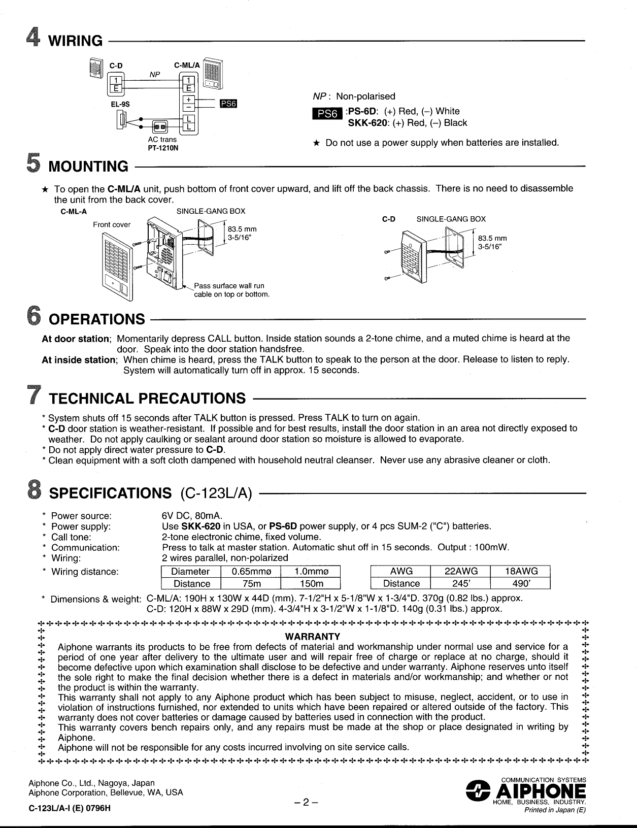 Aiphone C 123L A Users Manual