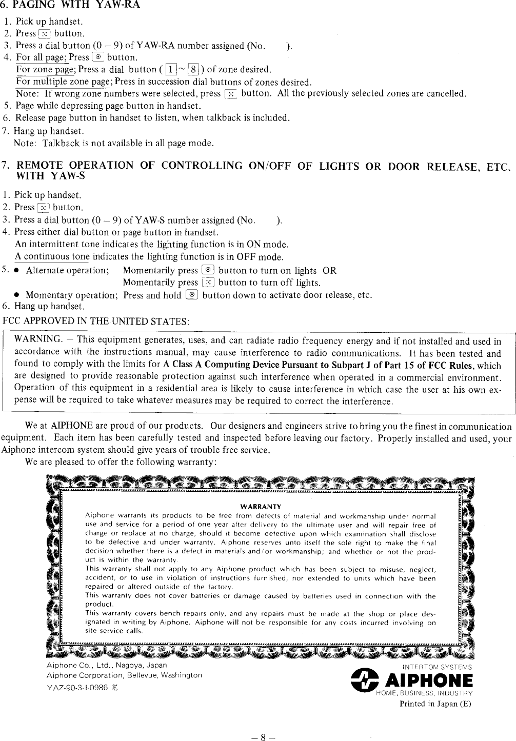 Aiphone YAZ 90 3 User Manual To The 9f0abd61 cb65 4300 910a 23b3f7c277b7
