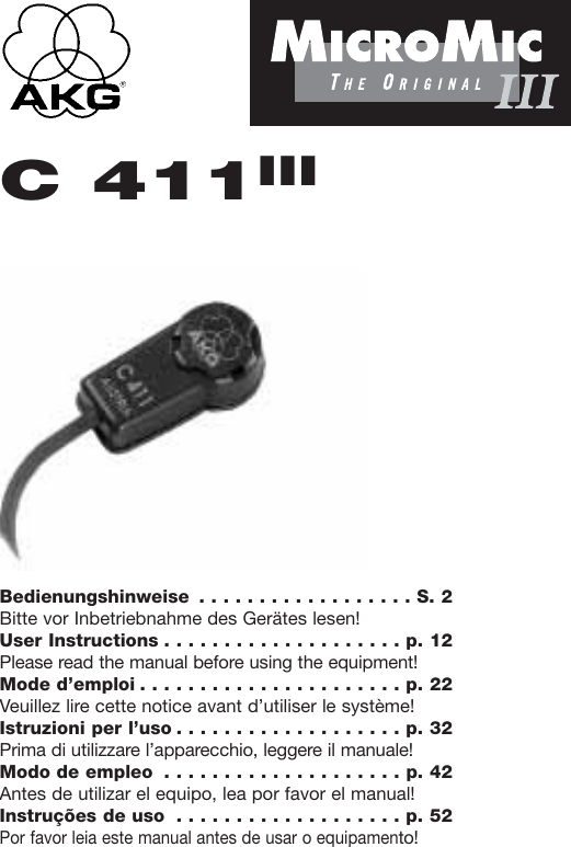 Akg Acoustics C 411 Users Manual 6524_2002_BDA III