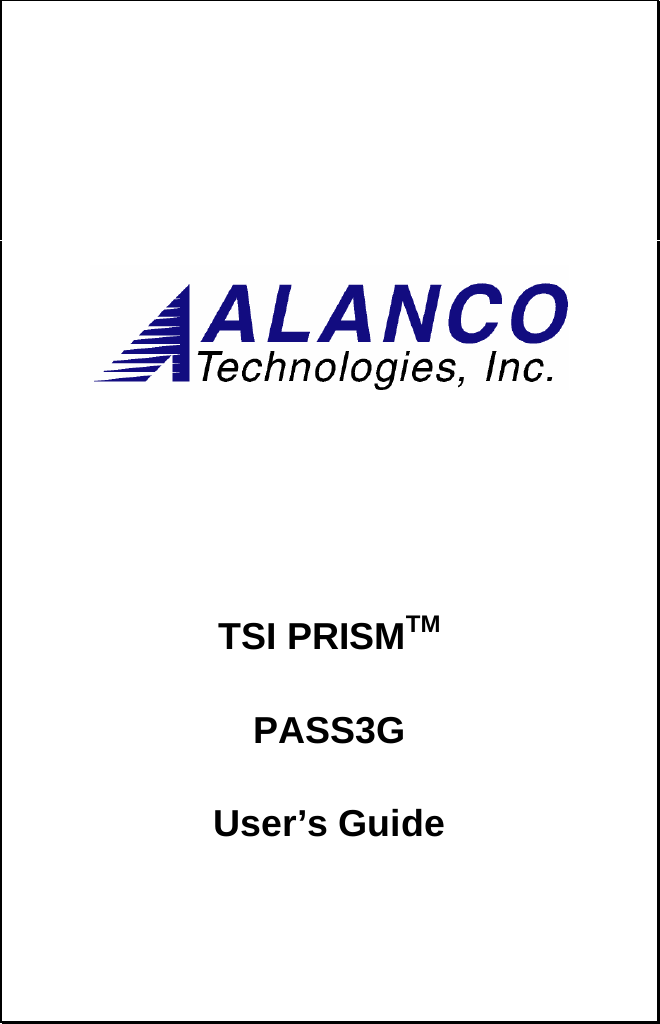 Alanco Technologies PASS3G01 TSI PRISM ™ PASS3G Wristband User Manual ...