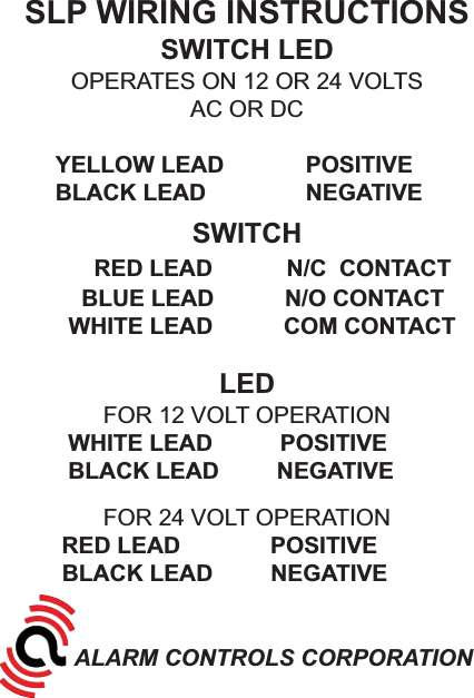 Alarm Controls SLP 4L Wiring Instructions