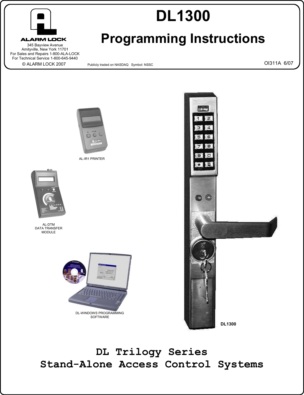 Alarm Lock DL1300_Narrow_OI311B.01_PROG DL1300 Programming Instructions ...