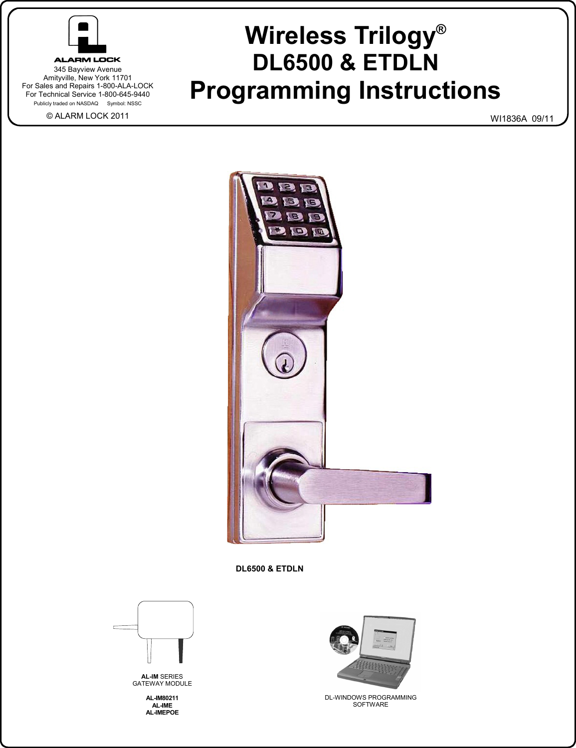 Alarm Lock DL6500_&_ETDLN_WI1836A.05_PROG DL6500, ETDLN Programming ...