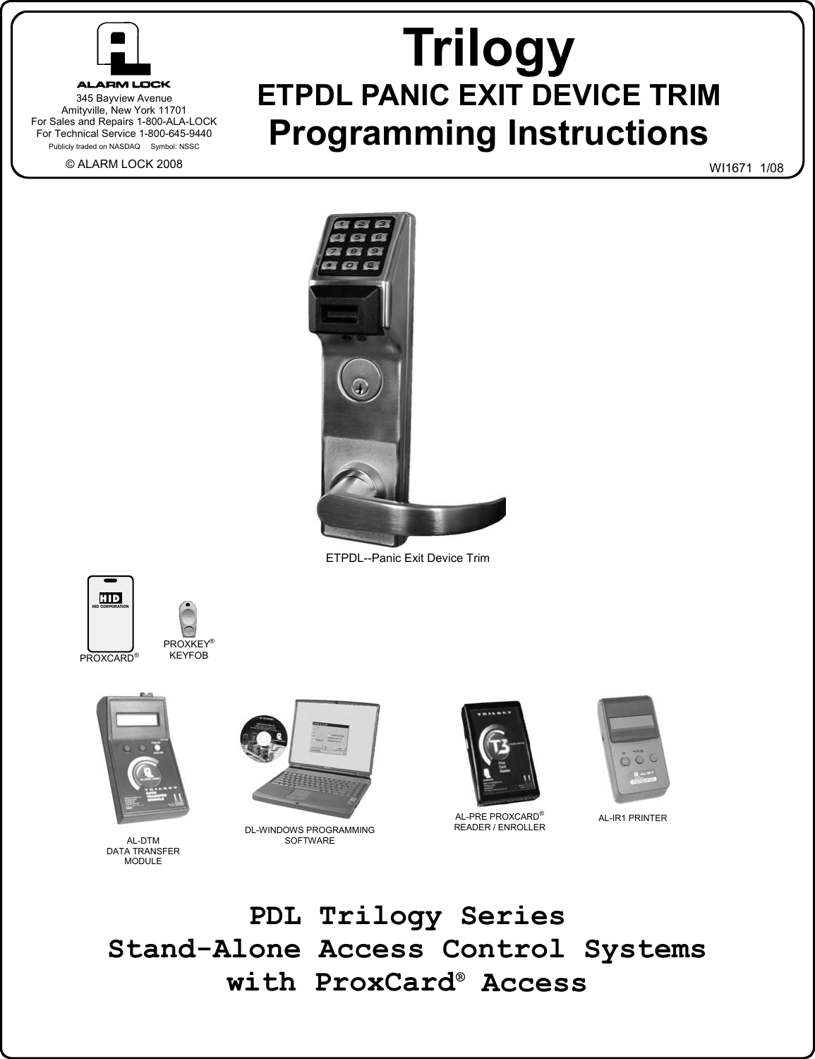 Alarm Lock ETPDL_WI1671.05_PROG ETPDL Programming Instructions WI1671 ...