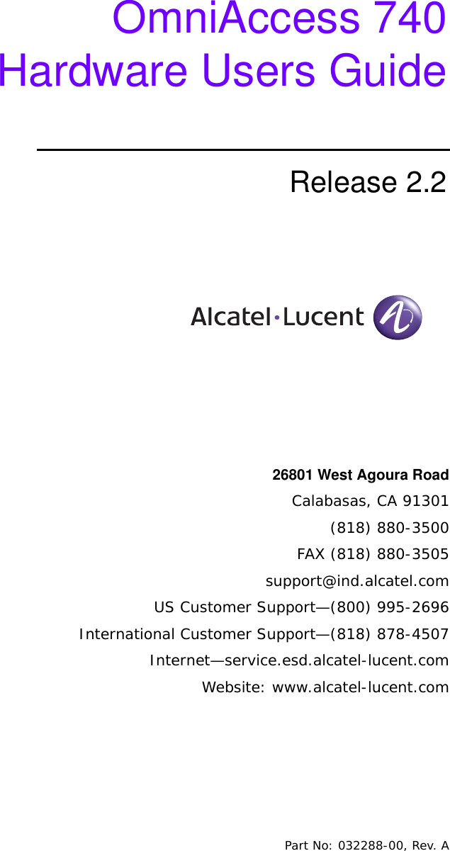 Alcatel Lucent Omniaccess 740 Users Manual OA Hardware Guide