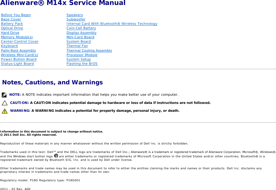 Alienware M14X Users Manual Service